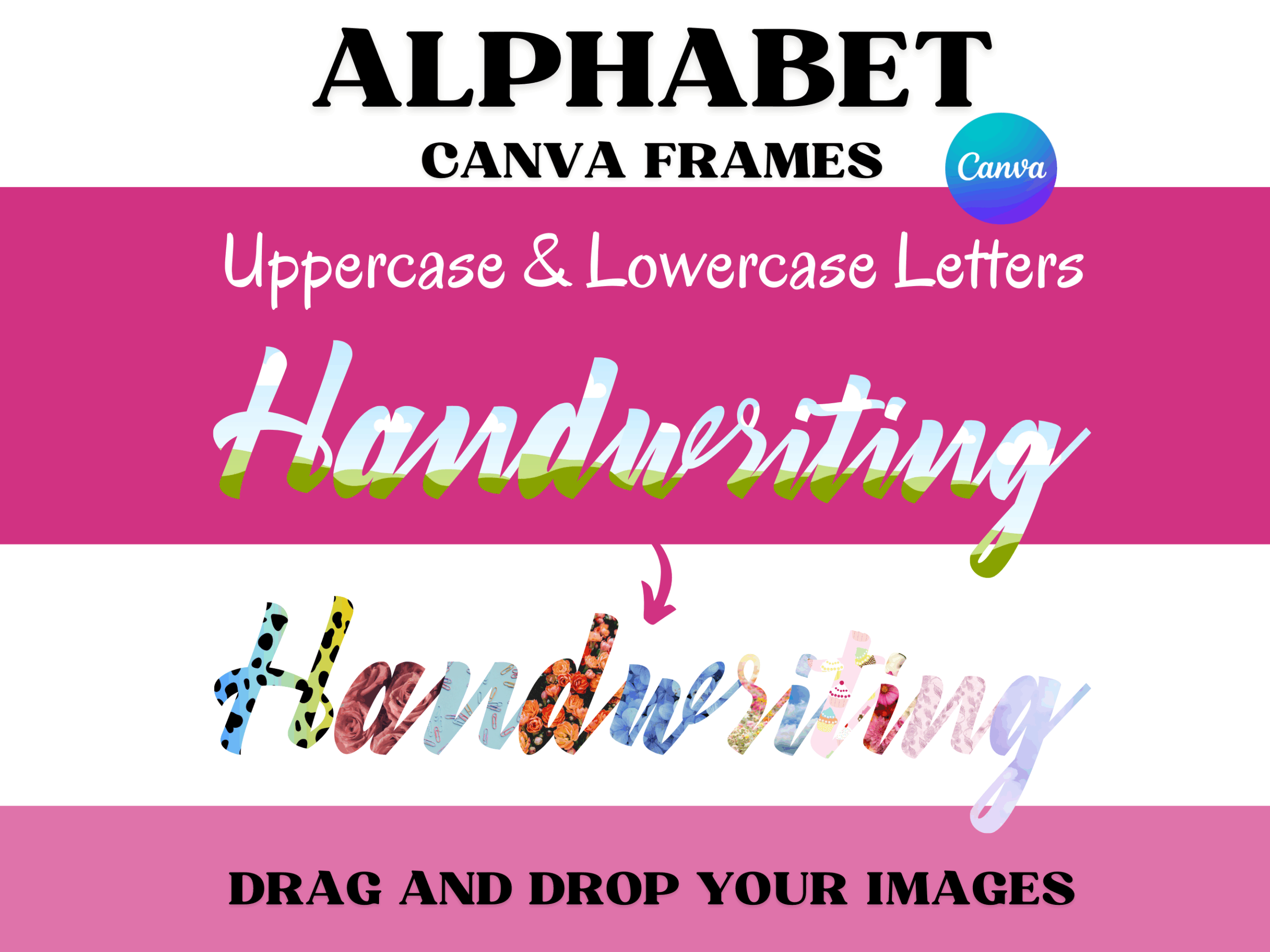 Canva Script Alphabet Frames, Handwritten Alphabet, French, Canva ...