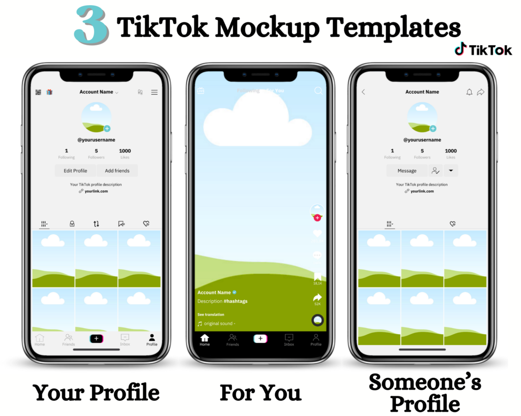 TikTok Mockup Templates | Tiktok Profile iPhone | Editable Tiktok ...