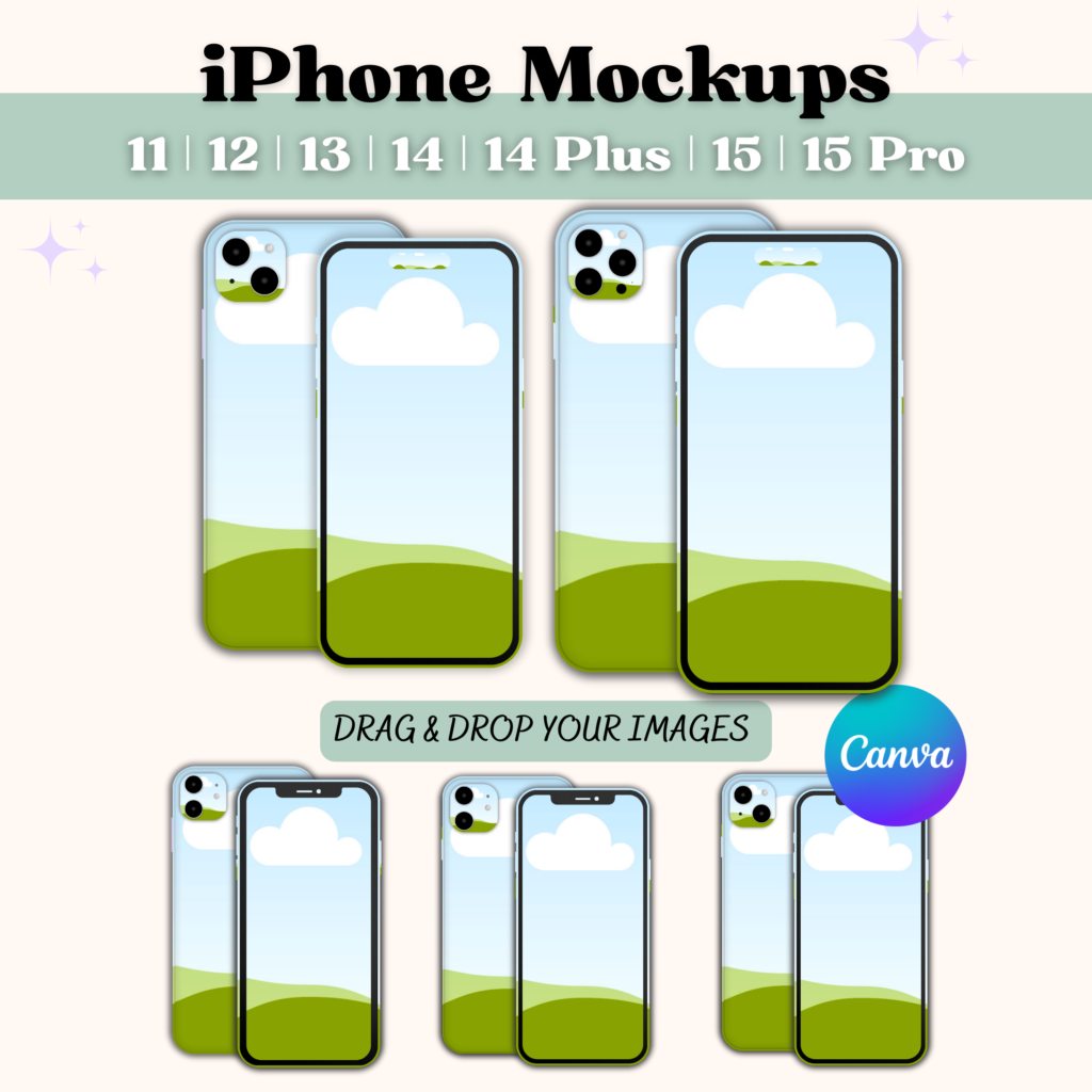 iPhone Mockups Canva Template, Smartphone Mockups, iPhone 15, iPhone 14 ...