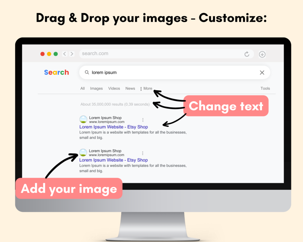 Search Engine Mockup, Canva Template, Browser Digital Mockup, Editable ...