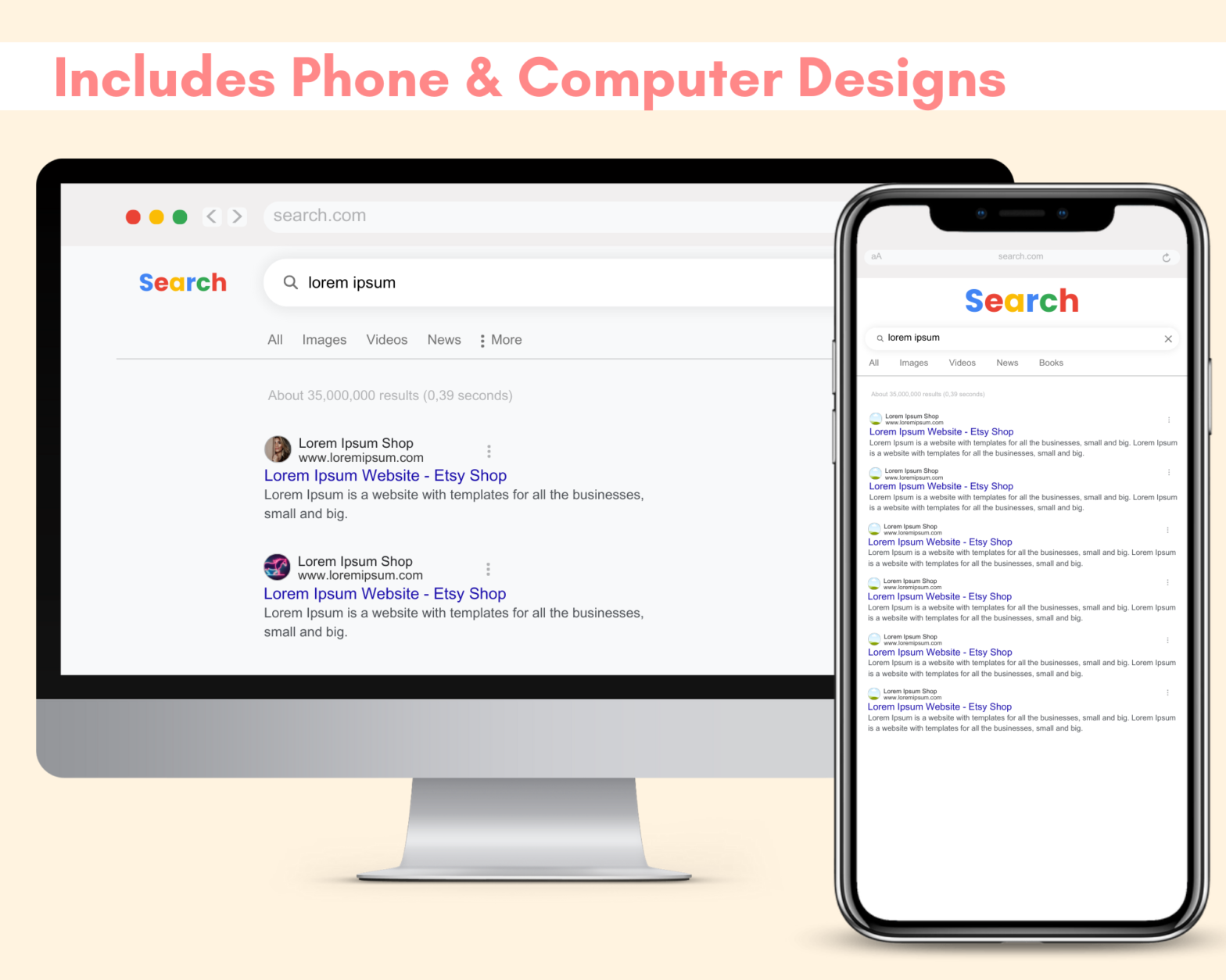Search Engine Mockup, Canva Template, Browser Digital Mockup, Editable ...