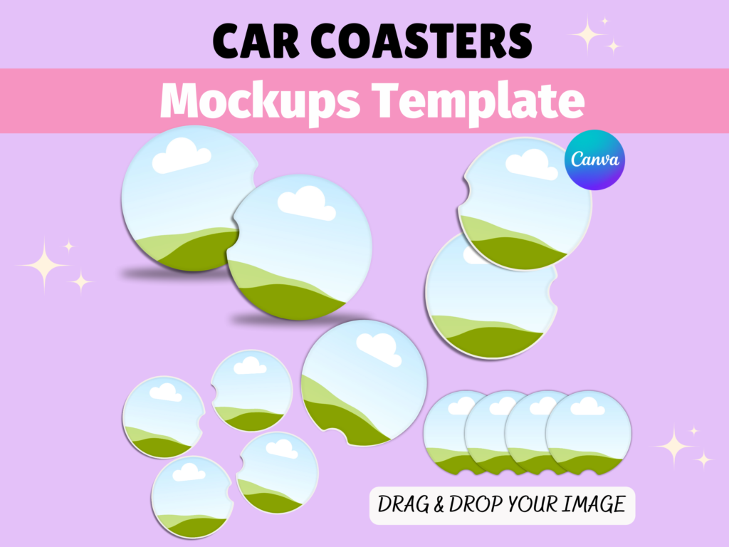 Car Coasters Mockups, Canva Template, Soapstone Coasters, Car Cup ...