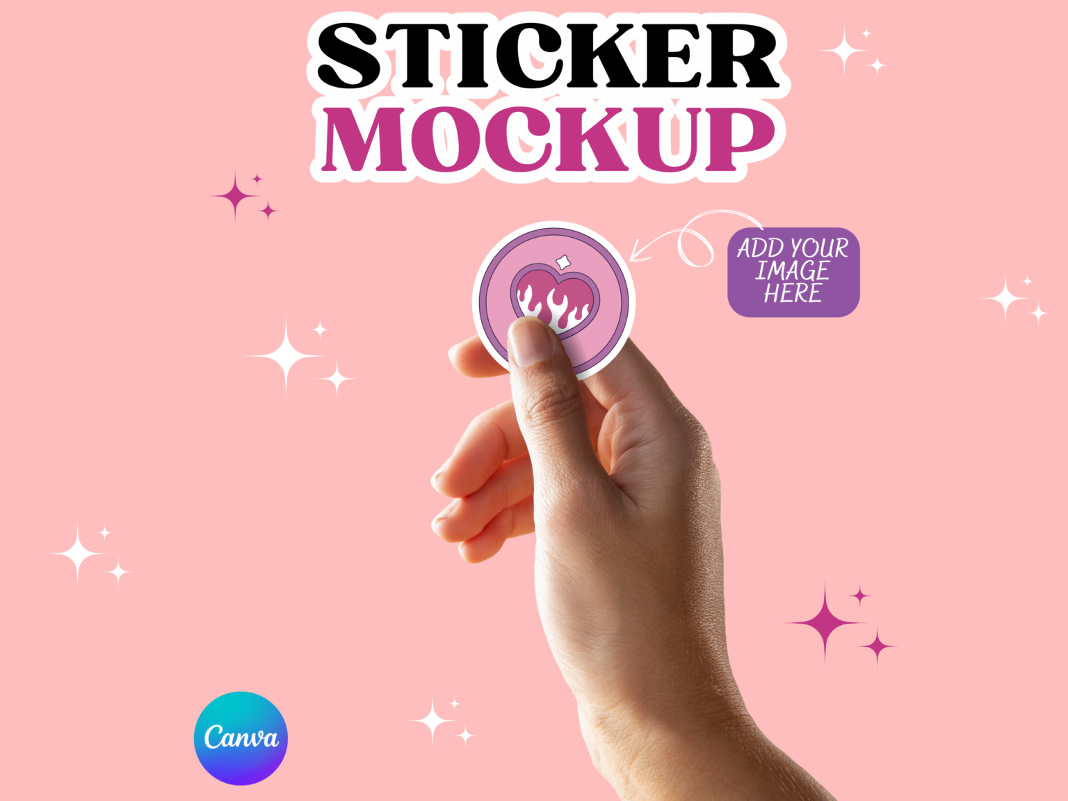 Sticker Hand Mockup Canva, Hand Sticker Mockup Template, Round Sticker ...