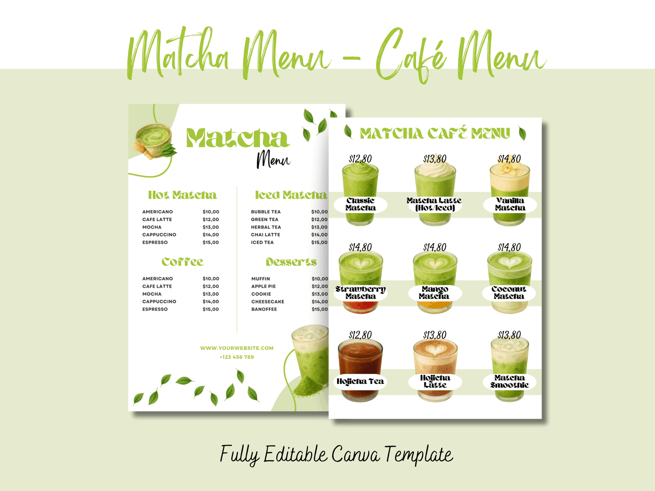 Matcha Menu Template, Canva Template, Matcha café menu, Tea Shop ...