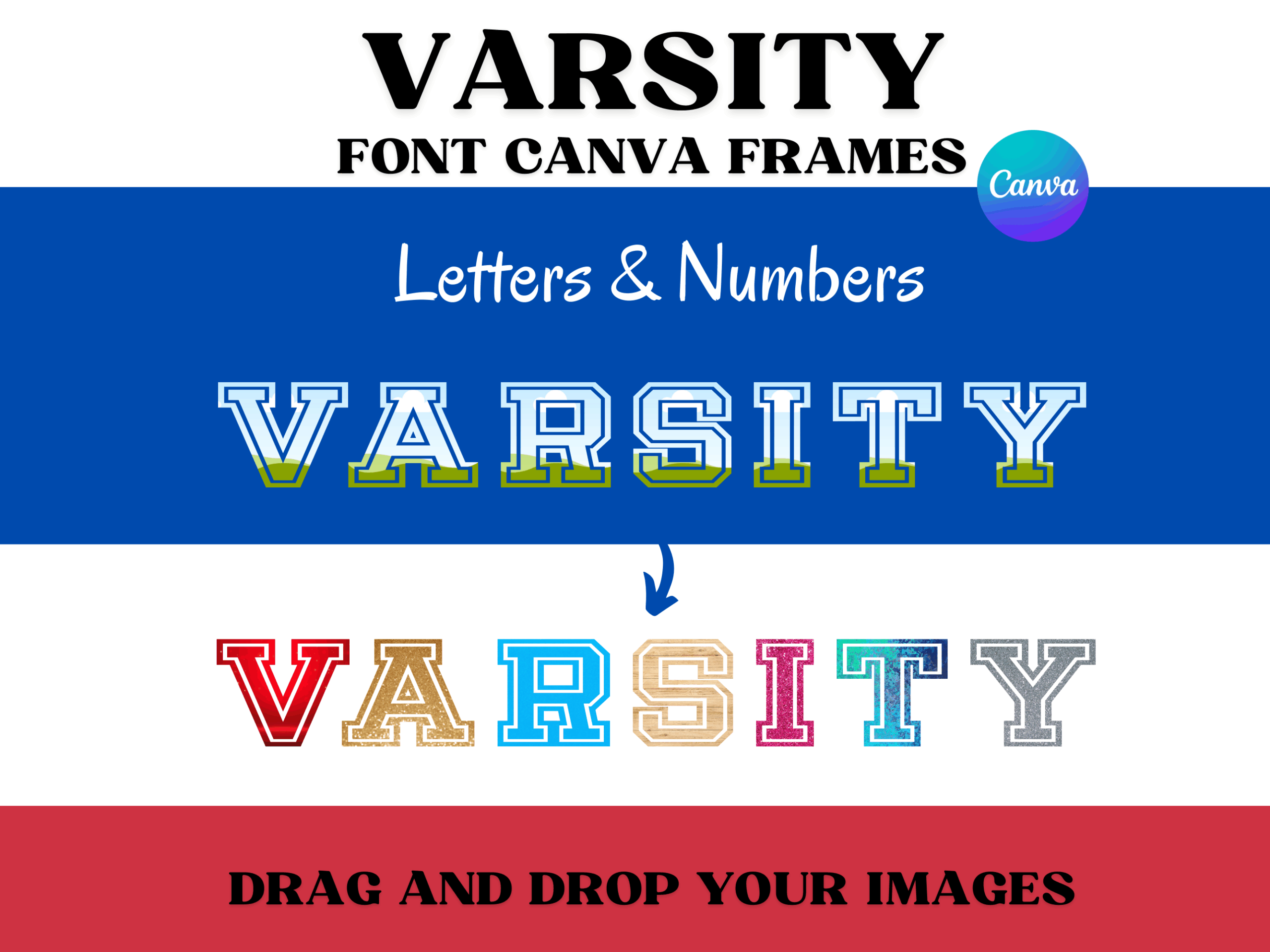 Varsity Canva Letters Font Alphabet, Collegiate Style, Varsity College ...
