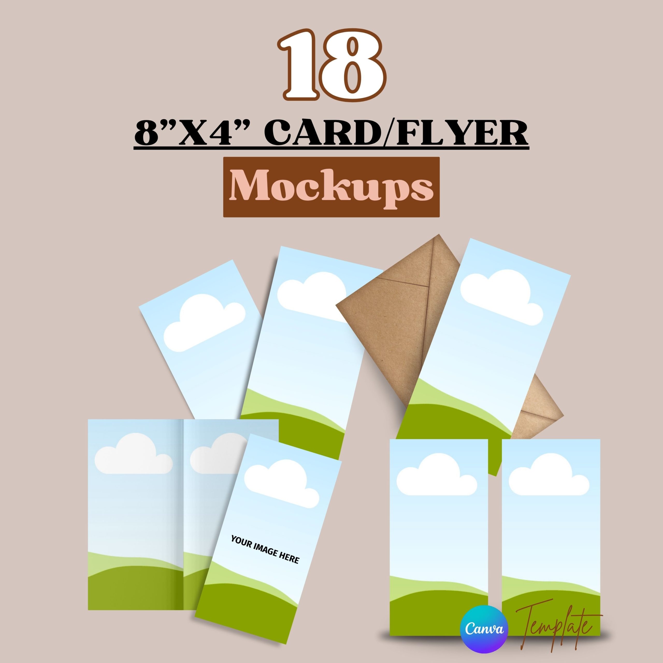 Vertical Greeting Card Mockups, 8x4 , Brithday Card, Stationary, Flyer ...